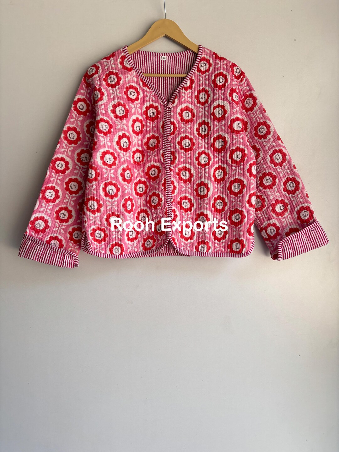 Pink Floral Block Print Quilted Jacket | Short Kimono | Womens Wear ...