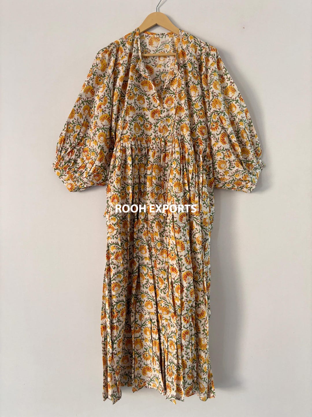 Floral Hand Block Print Kyra Midi Dress | Bohemian Cotton Dress ...