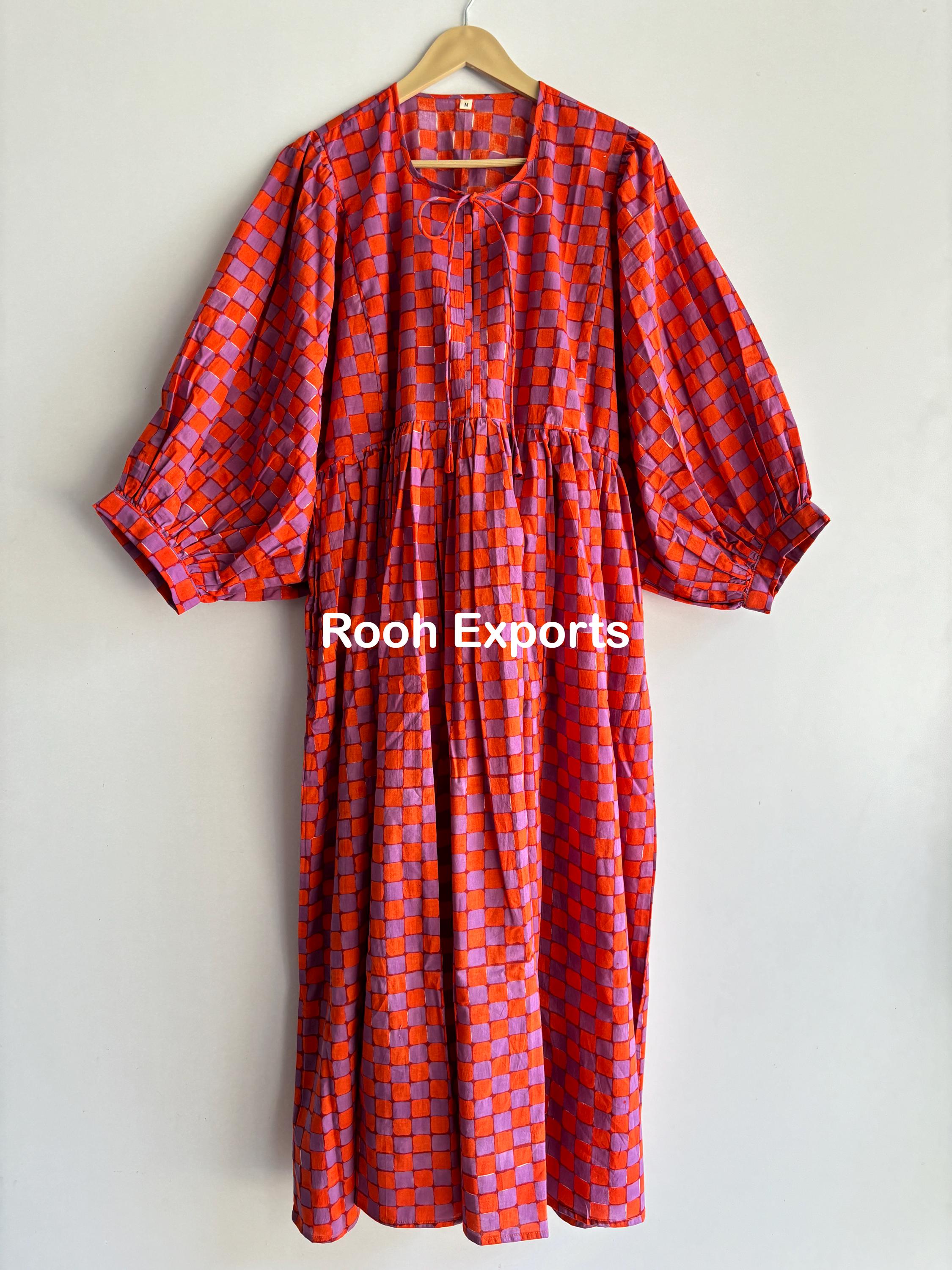 Checks Block Print Kyra Midi Dress | Bohemian Cotton Dress | Dresses ...
