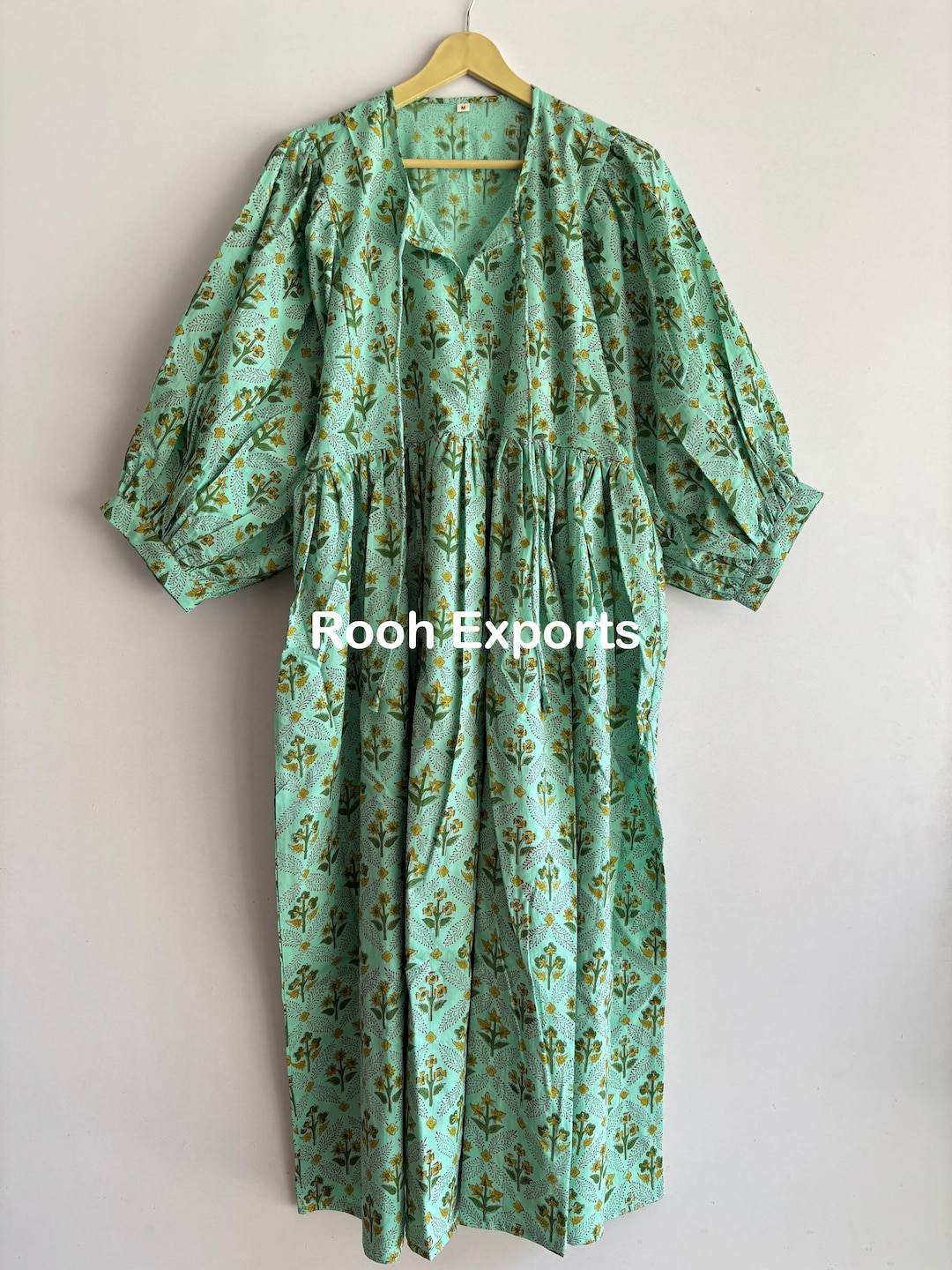 Green Floral Hand Block Print Kyra Midi Dress | Bohemian Cotton Dress ...