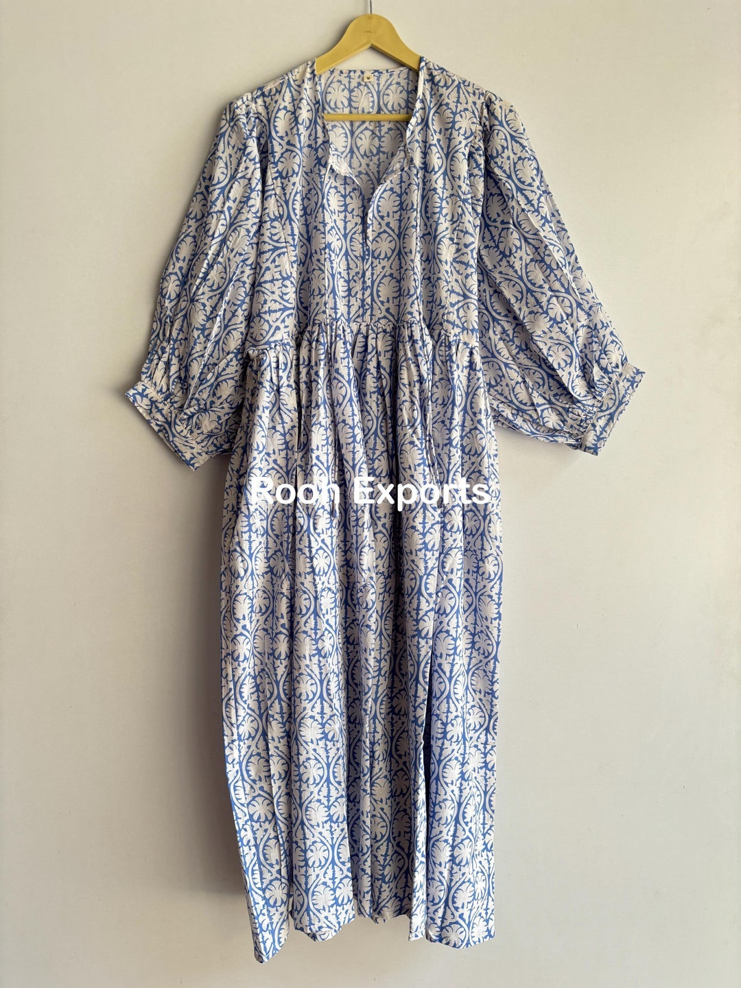 Blue Floral Hand Block Print Kyra Midi Dress, Mini Dress, Soft Cotton ...