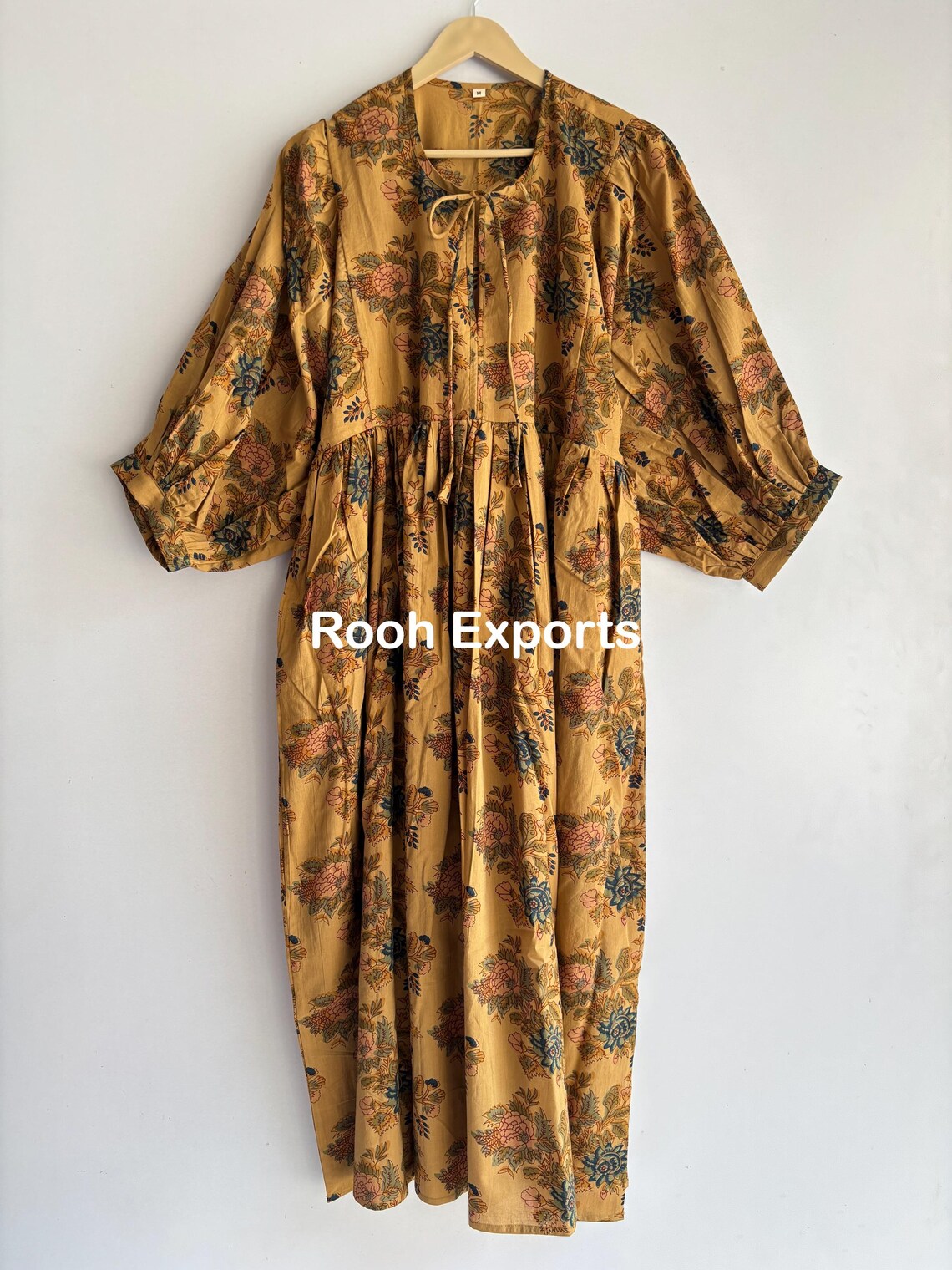 Floral Hand Block Print Kyra Midi Dress | Bohemian Cotton Dress ...
