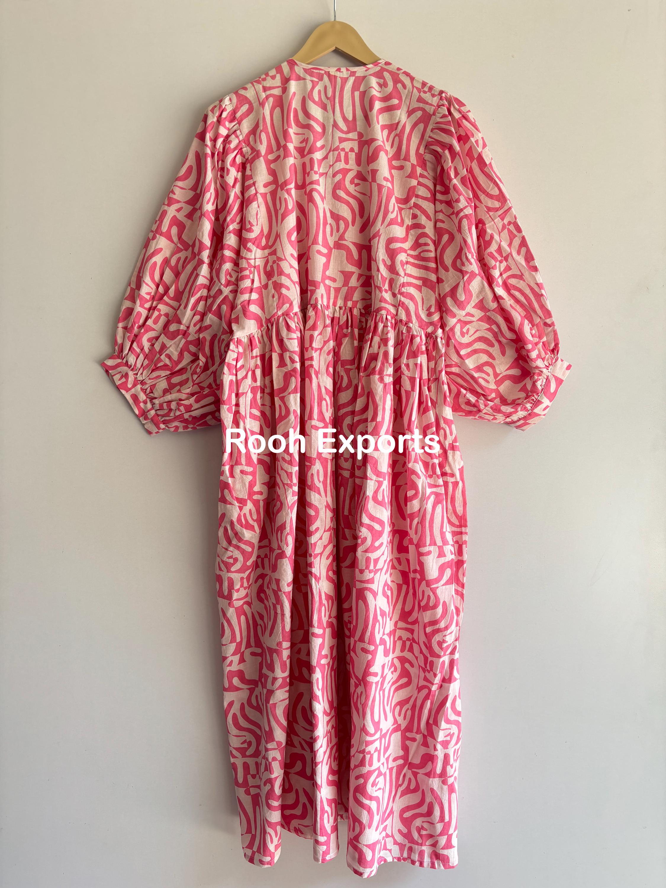 Pink Hand Block Print Kyra Midi Dress | Bohemian Cotton Dress | Dresses ...