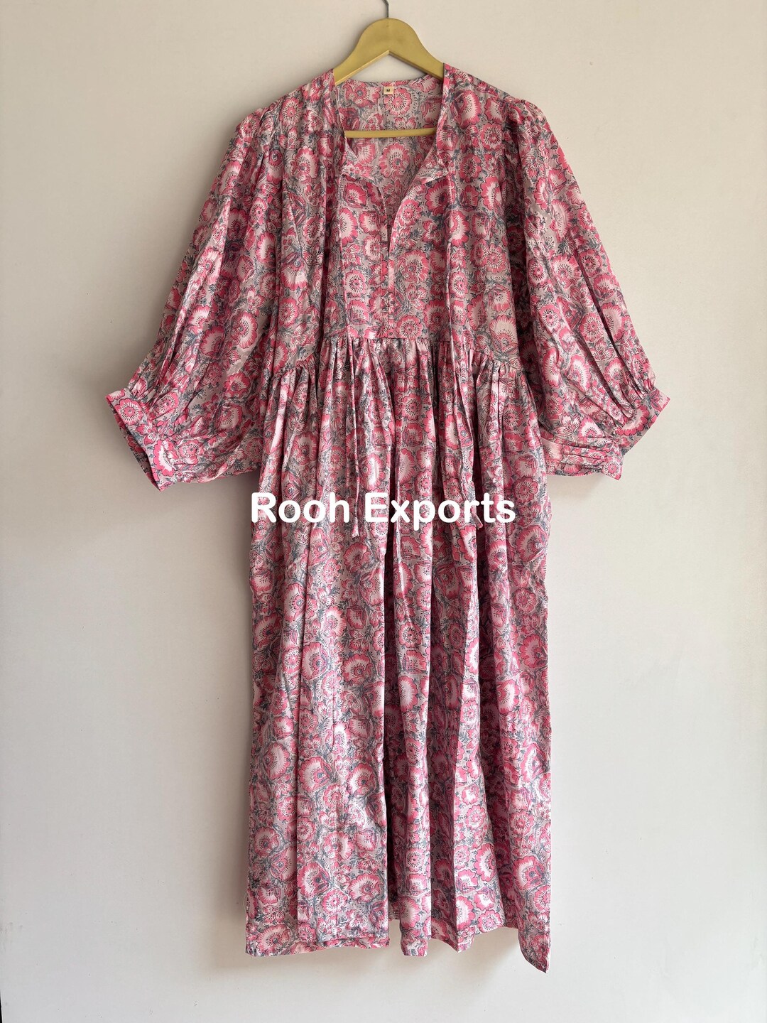 Floral Hand Block Print Kyra Midi Dress | Bohemian Cotton Dress ...