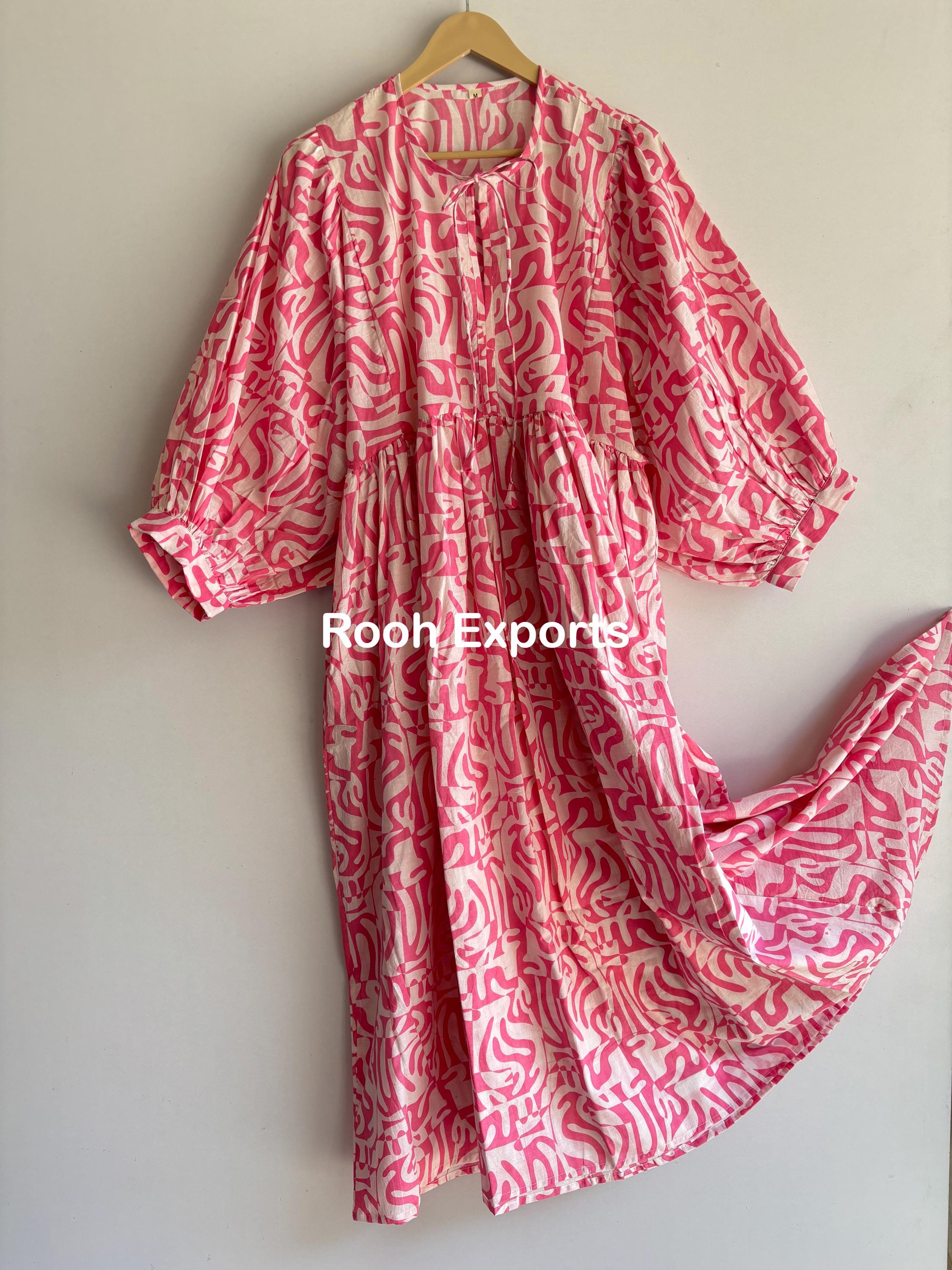 Pink Hand Block Print Kyra Midi Dress | Bohemian Cotton Dress | Dresses ...
