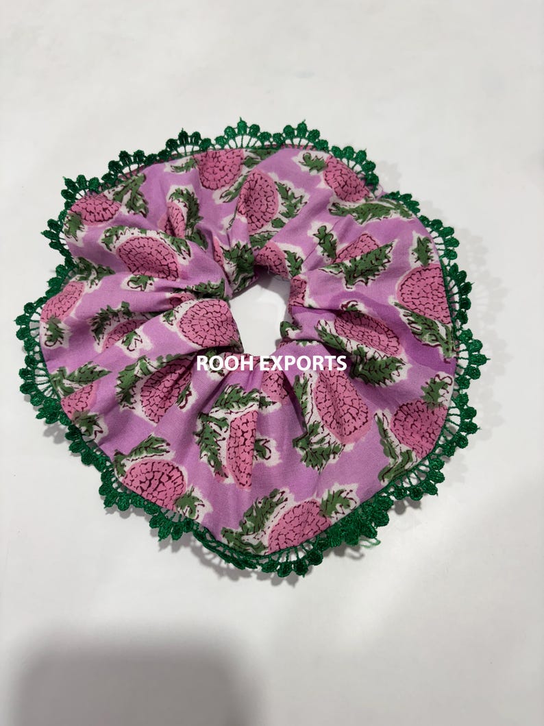 Floral Block Print Boho Scrunchies With Border | Scrunchie Hair Tie ...