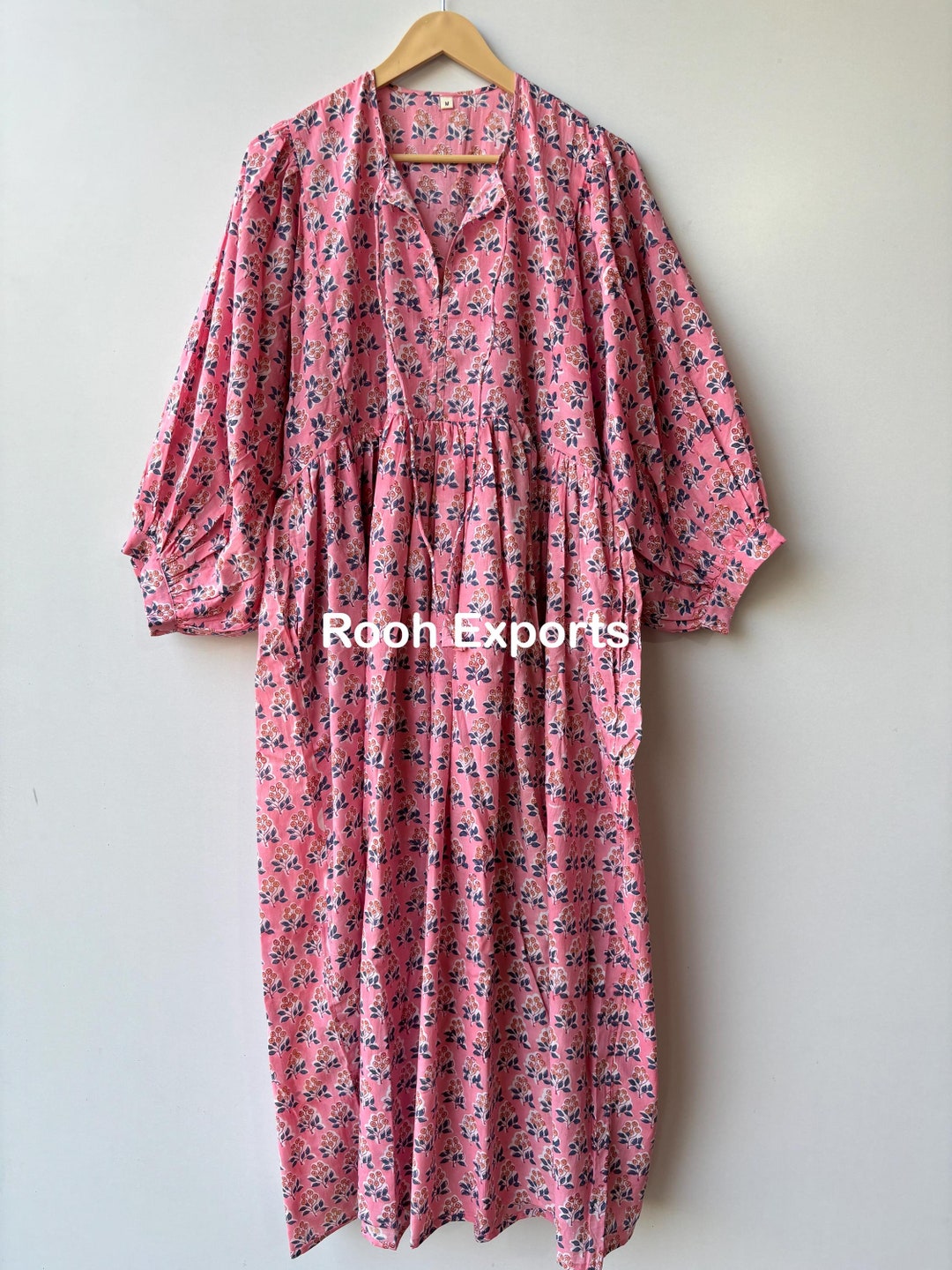 Pink Floral Hand Block Print Kyra Midi Dress, Mini Dress, Soft Cotton ...