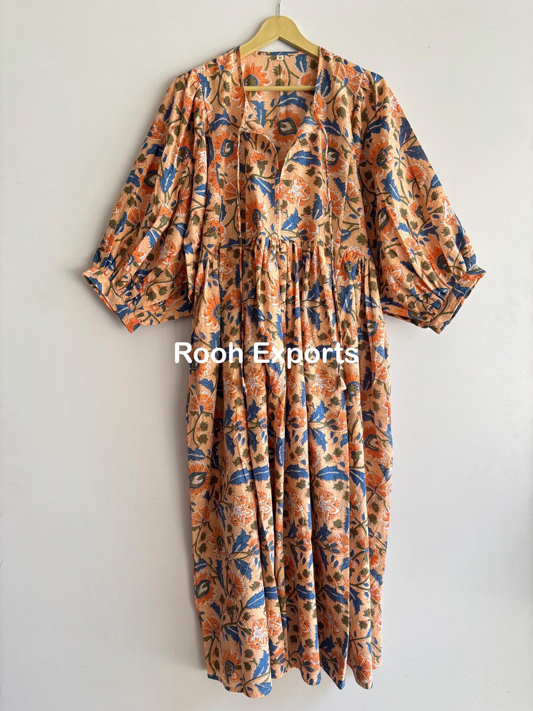 Floral Hand Block Print Kyra Midi Dress | Bohemian Cotton Dress ...