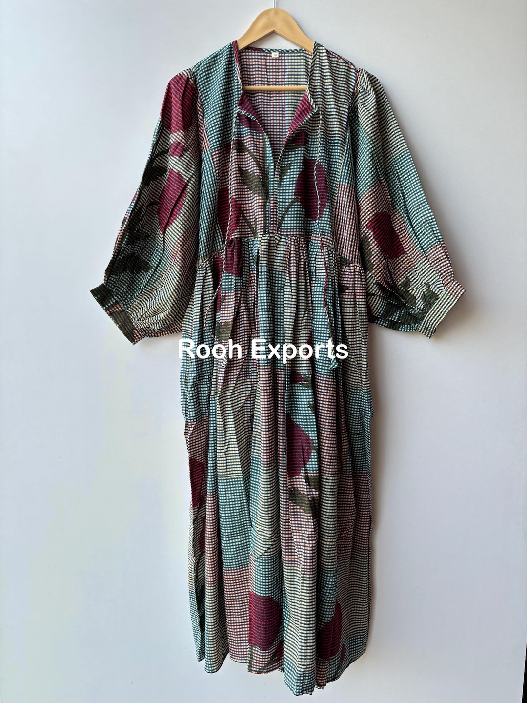 Checks and Floral Block Print Midi Dress, Mini Dress, Soft Cotton ...