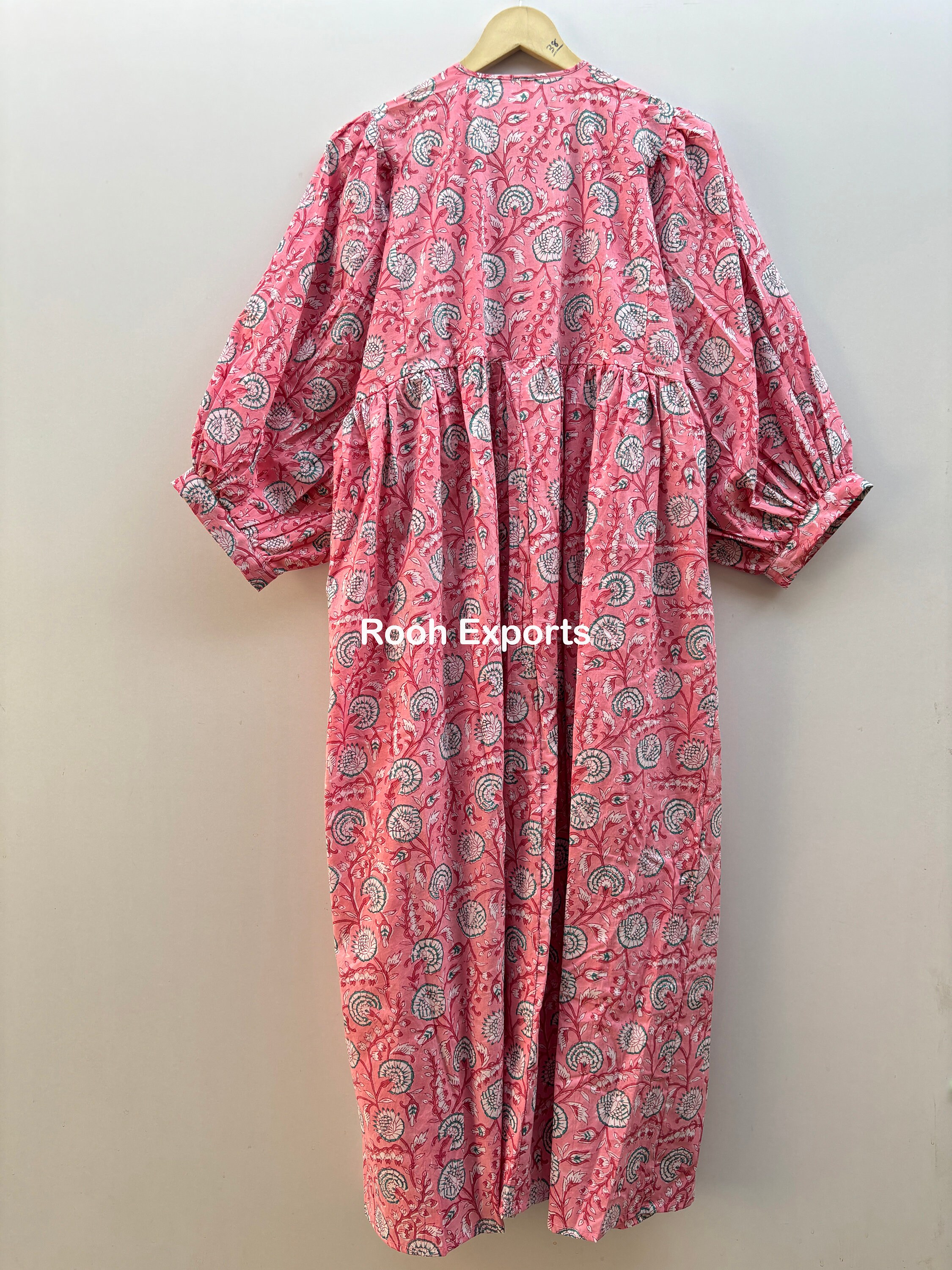 Pink Floral Block Print Kyra Midi Dress, Mini Dress, Soft Cotton Summer ...