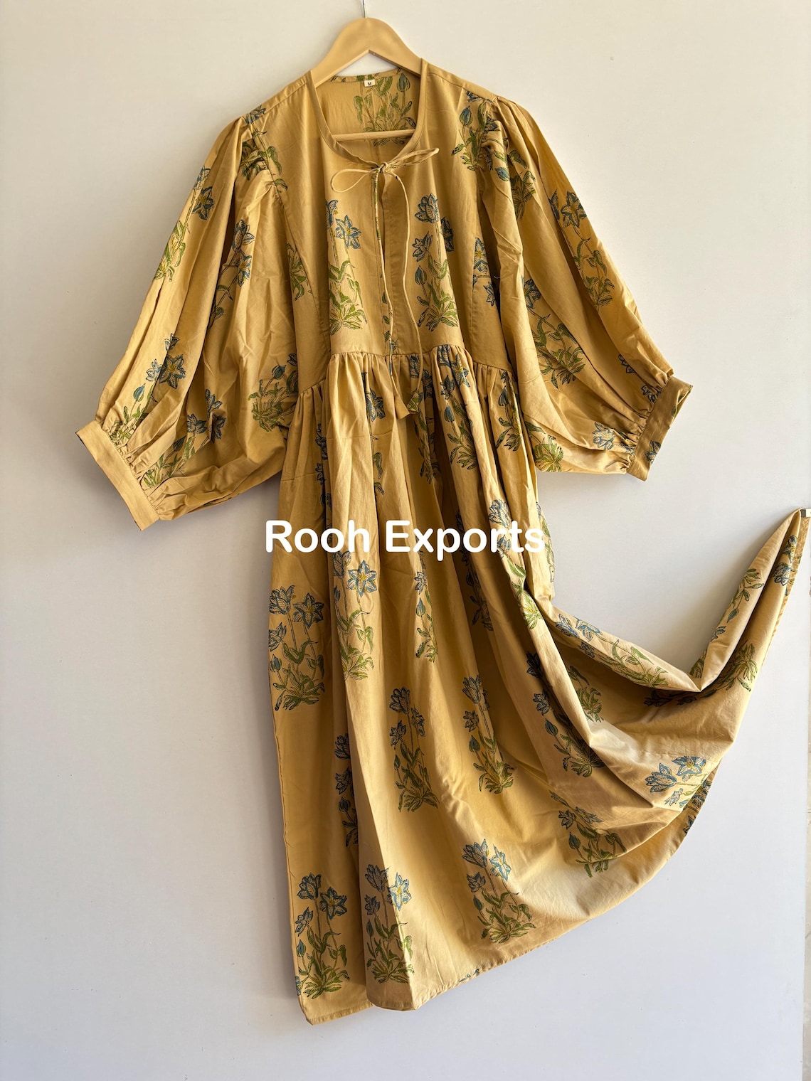 Floral Hand Block Print Kyra Midi Dress | Bohemian Cotton Dress ...
