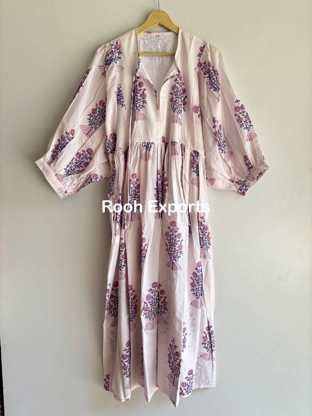 Floral Hand Block Print Kyra Midi Dress | Bohemian Cotton Dress ...