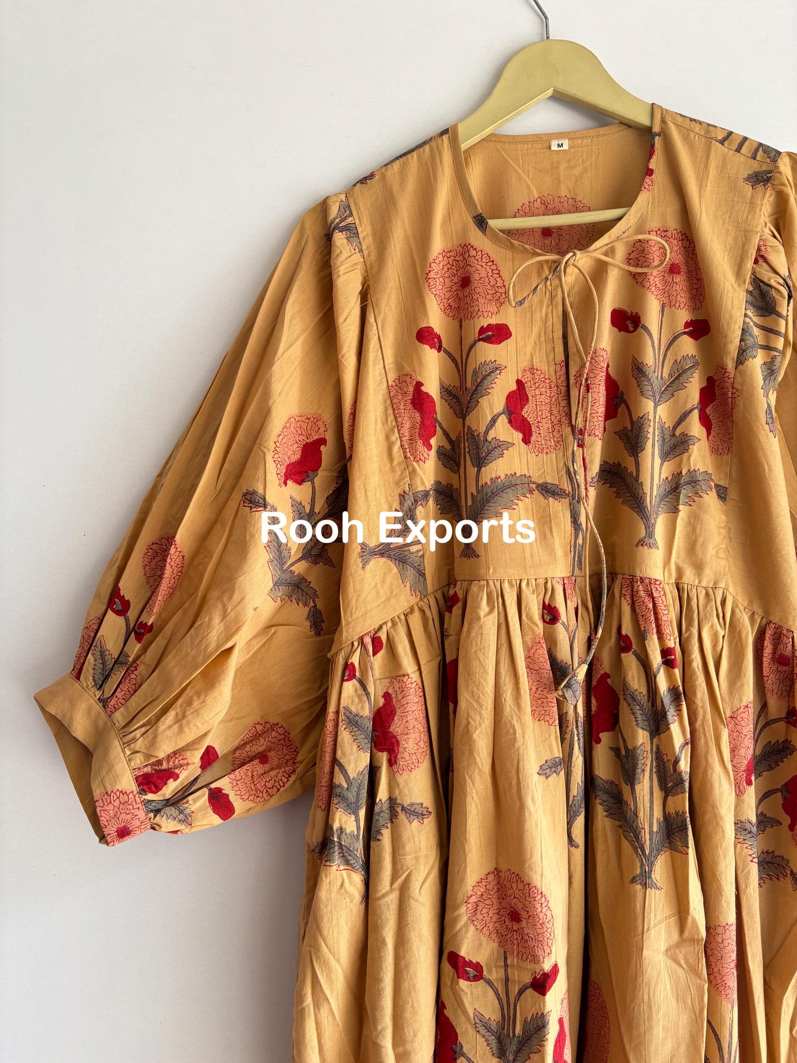Floral Hand Block Print Kyra Midi Dress | Bohemian Cotton Dress ...