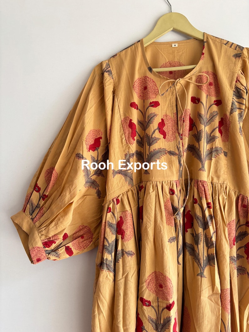 Floral Hand Block Print Kyra Midi Dress | Bohemian Cotton Dress ...