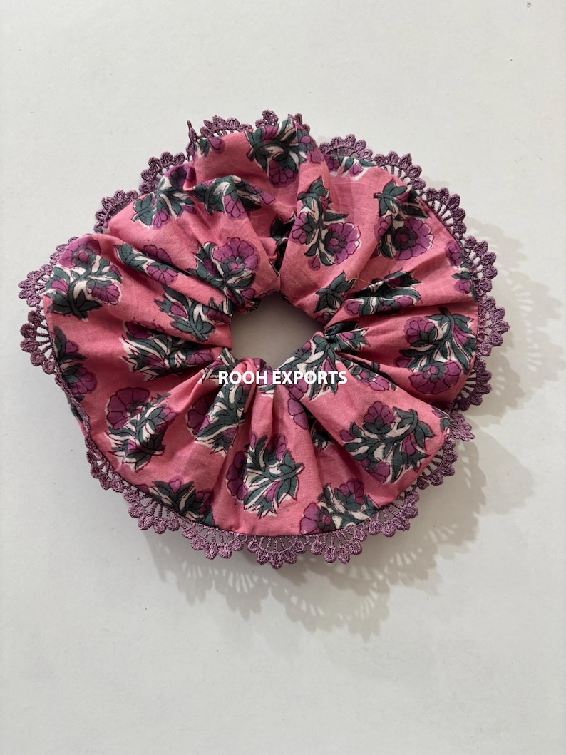 Floral Block Print Boho Scrunchies With Border | Scrunchie Hair Tie ...