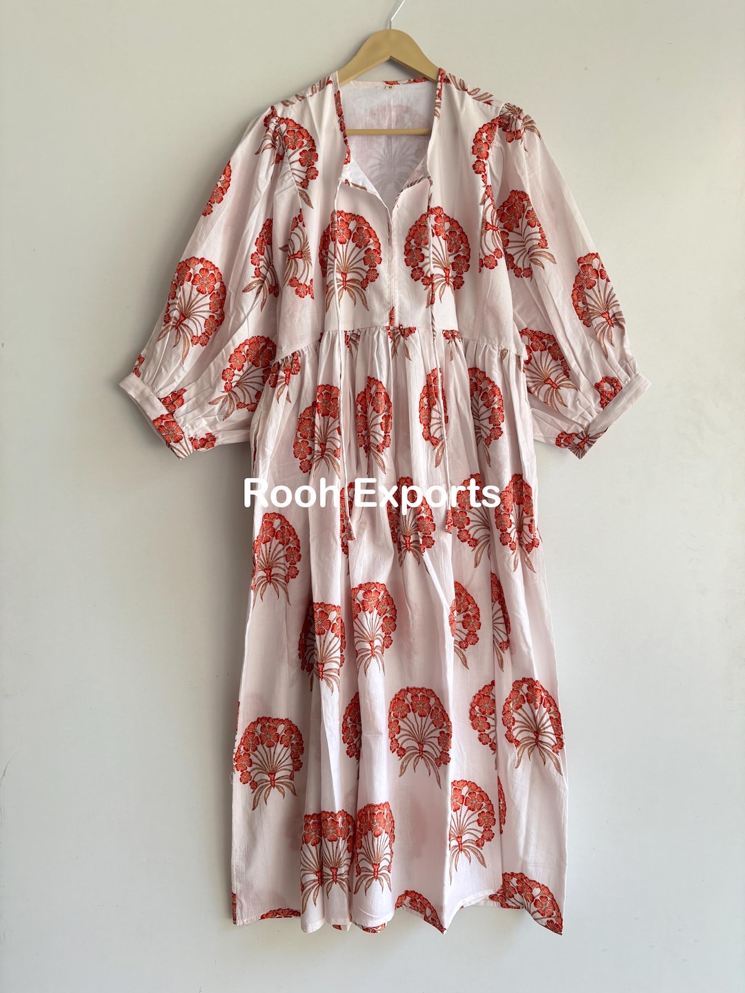 Floral Hand Block Print Kyra Midi Dress | Bohemian Cotton Dress ...