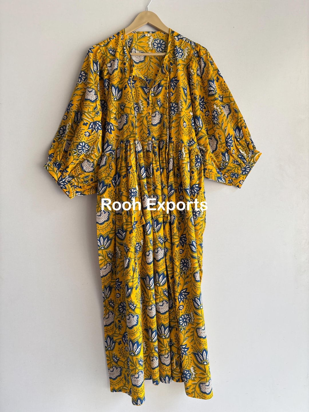 Floral Hand Block Print Kyra Midi Dress | Bohemian Cotton Dress ...