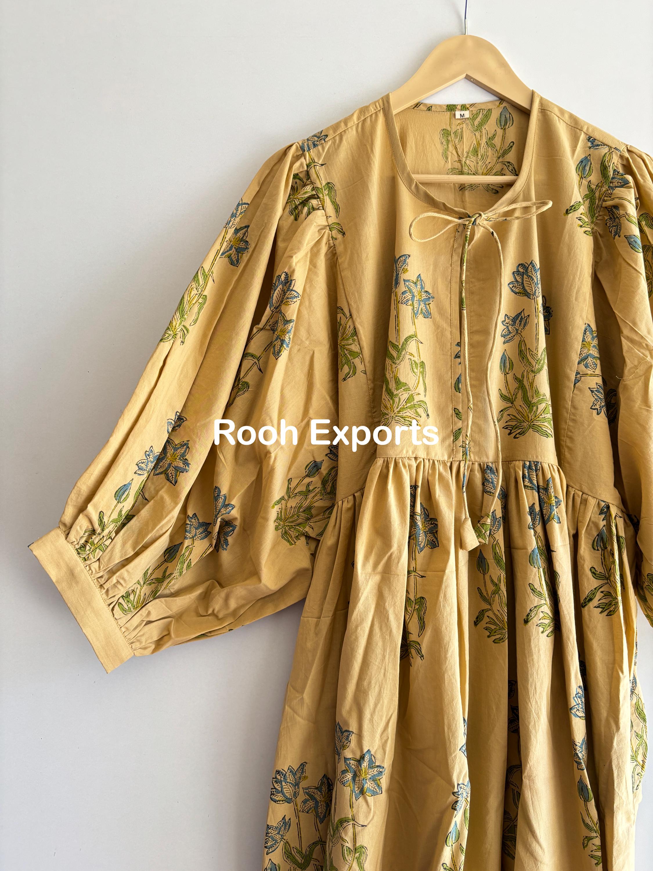 Floral Hand Block Print Kyra Midi Dress | Bohemian Cotton Dress ...
