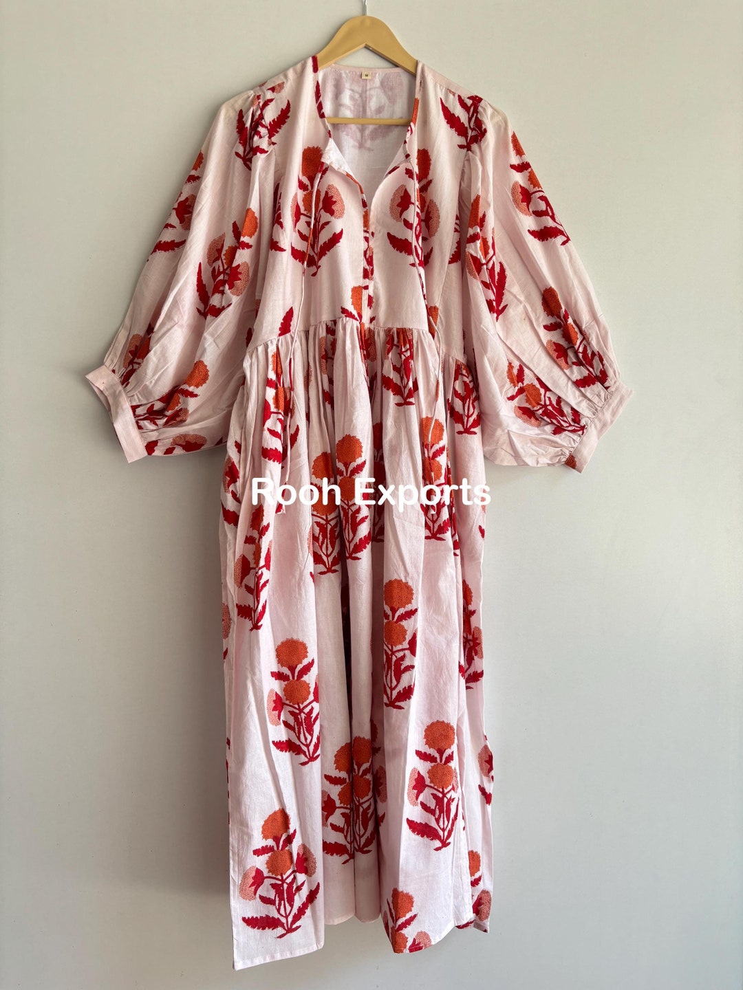 Floral Hand Block Print Kyra Midi Dress | Bohemian Cotton Dress ...