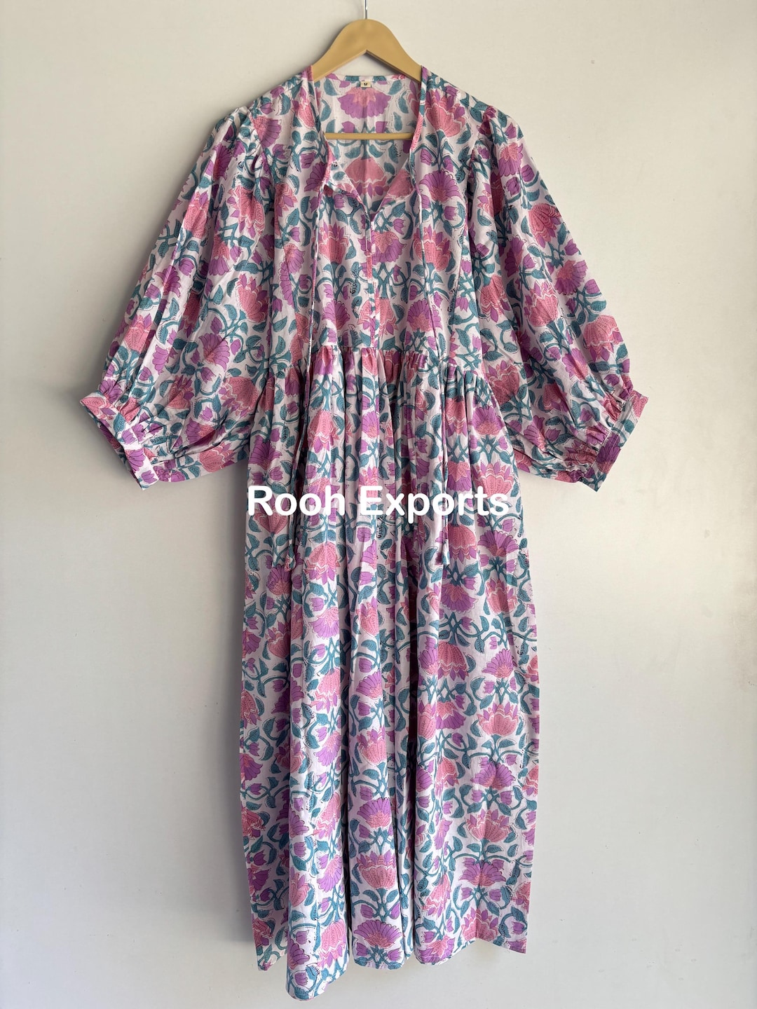 Floral Hand Block Print Kyra Midi Dress | Bohemian Cotton Dress ...