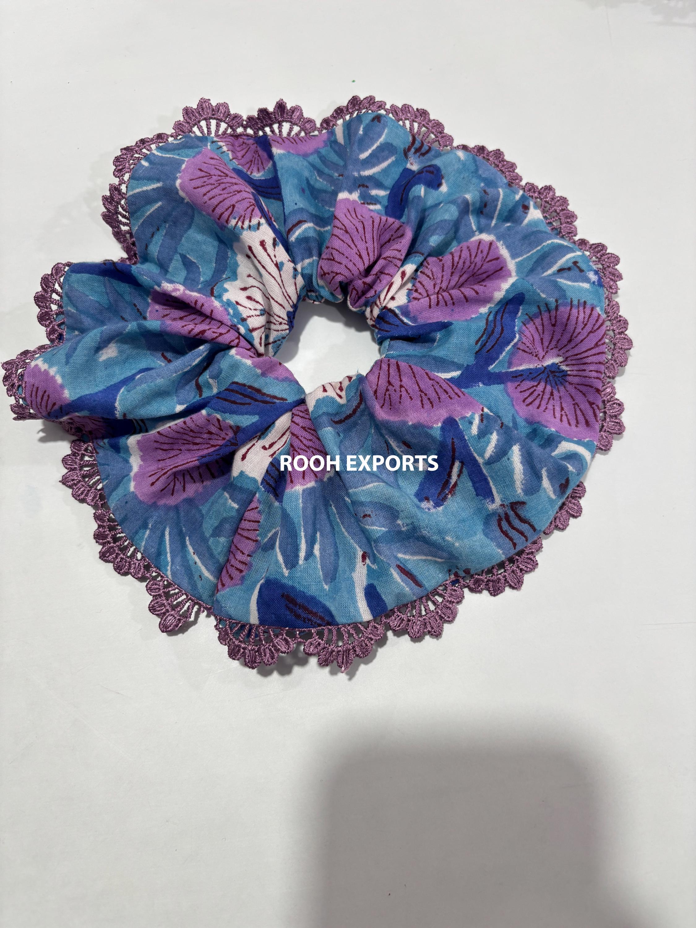 Floral Block Print Boho Scrunchies With Border | Scrunchie Hair Tie ...