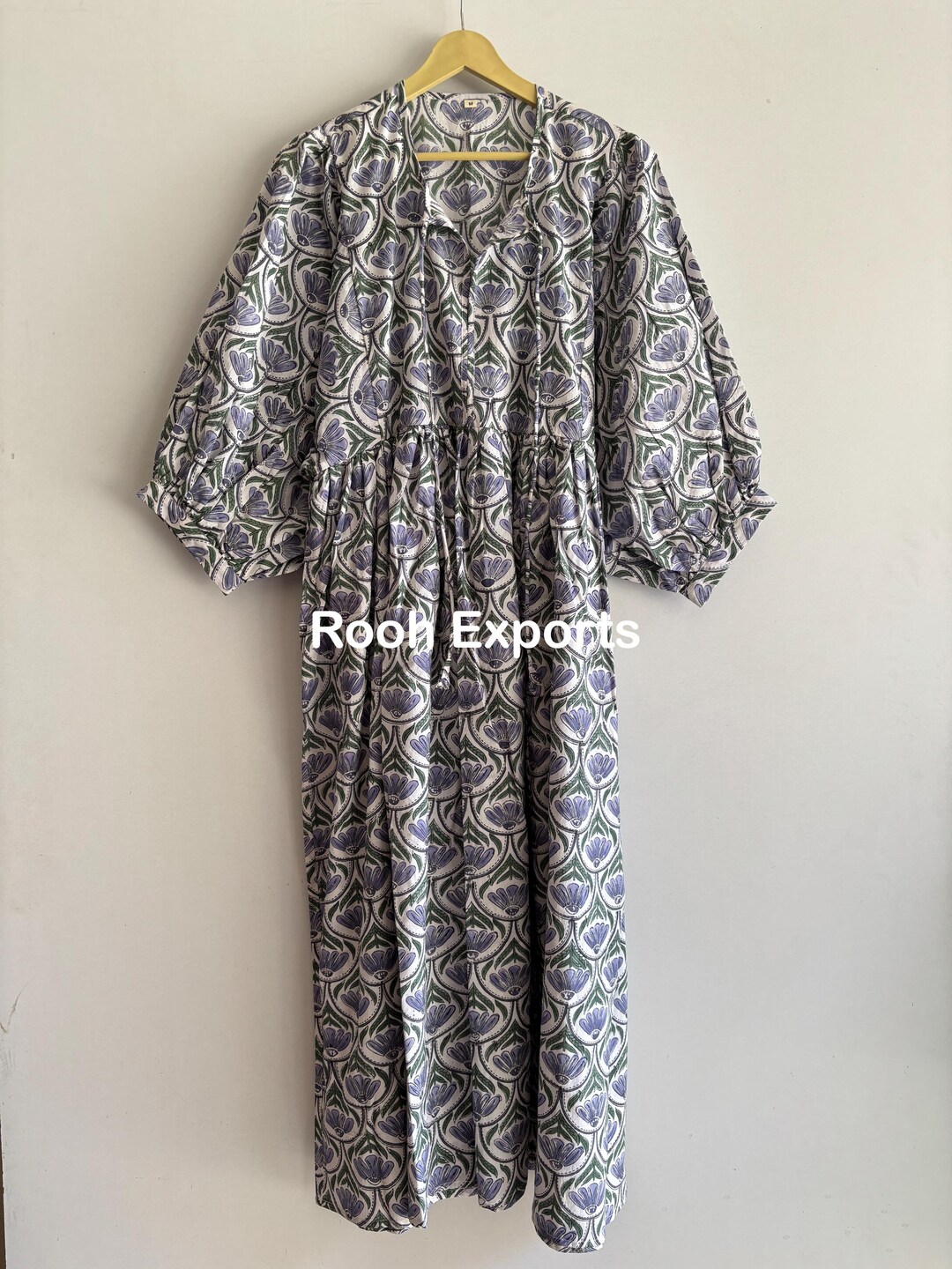 Floral Hand Block Print Kyra Midi Dress | Bohemian Cotton Dress ...
