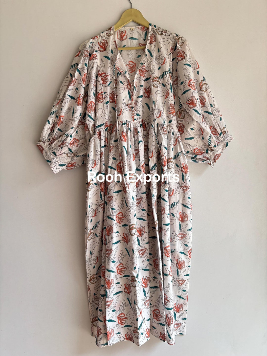 Floral Hand Block Printed Kyra Midi Dress | Bohemian Cotton Dress ...