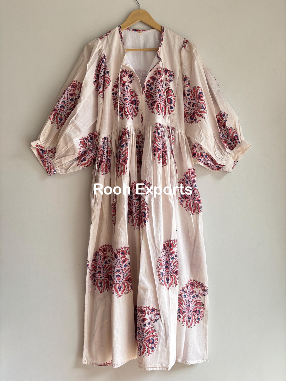 Floral Hand Block Print Kyra Midi Dress | Bohemian Cotton Dress ...