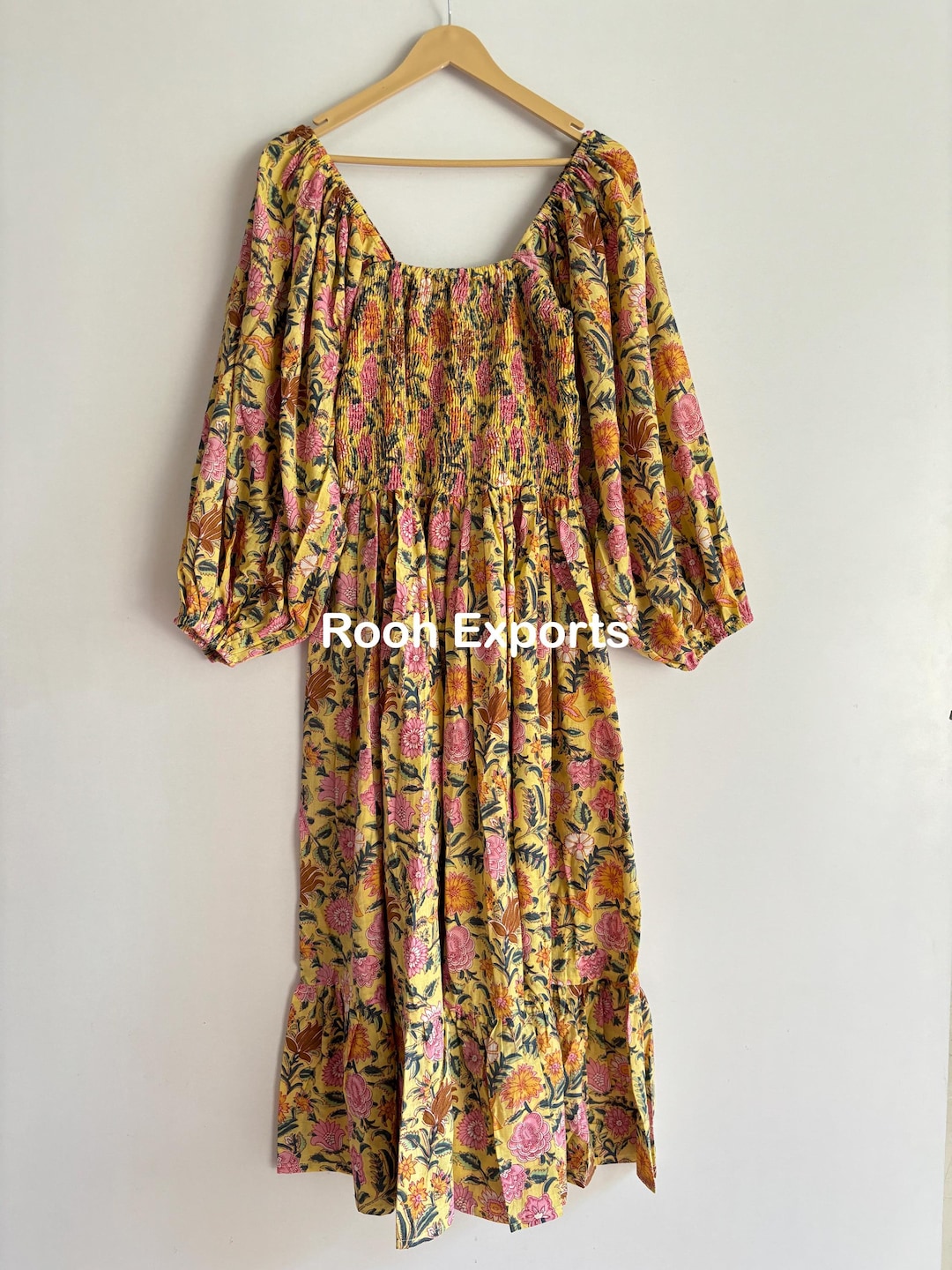 Floral Block Print Two Tiered Maxi Dress, Bohemian Dress, Dresses for ...
