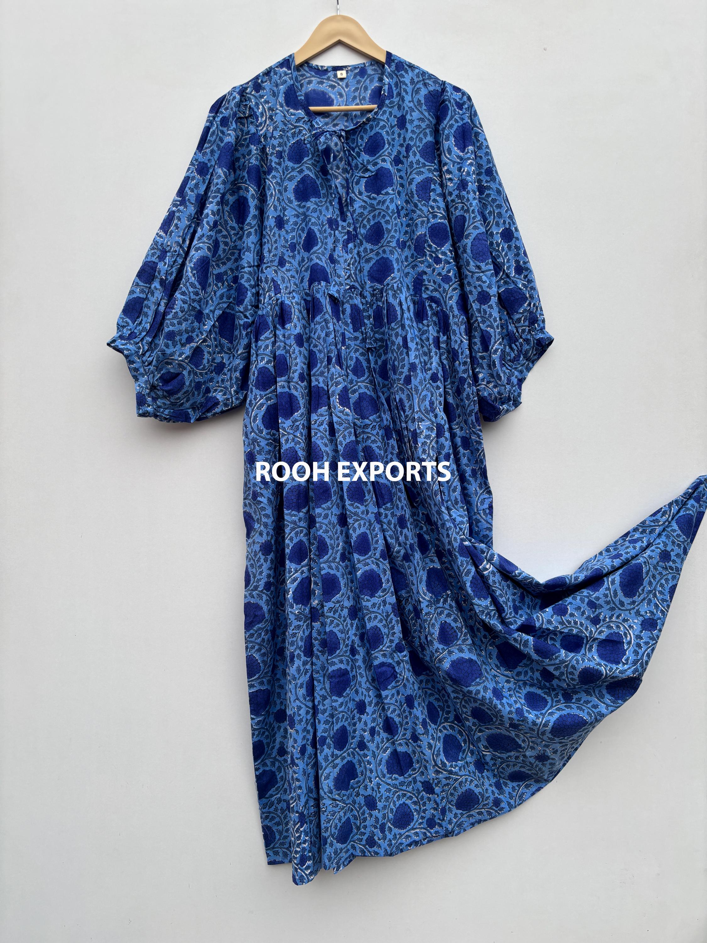 Floral Hand Block Print Kyra Midi Dress | Bohemian Cotton Dress ...