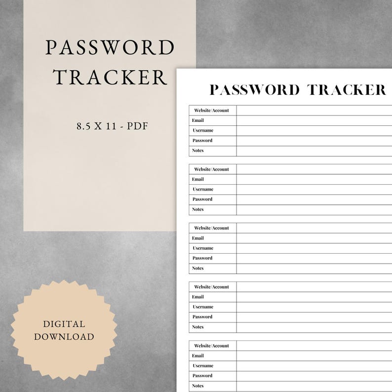 Business / Work Password Tracker Printable & Fillable Template PDF ...