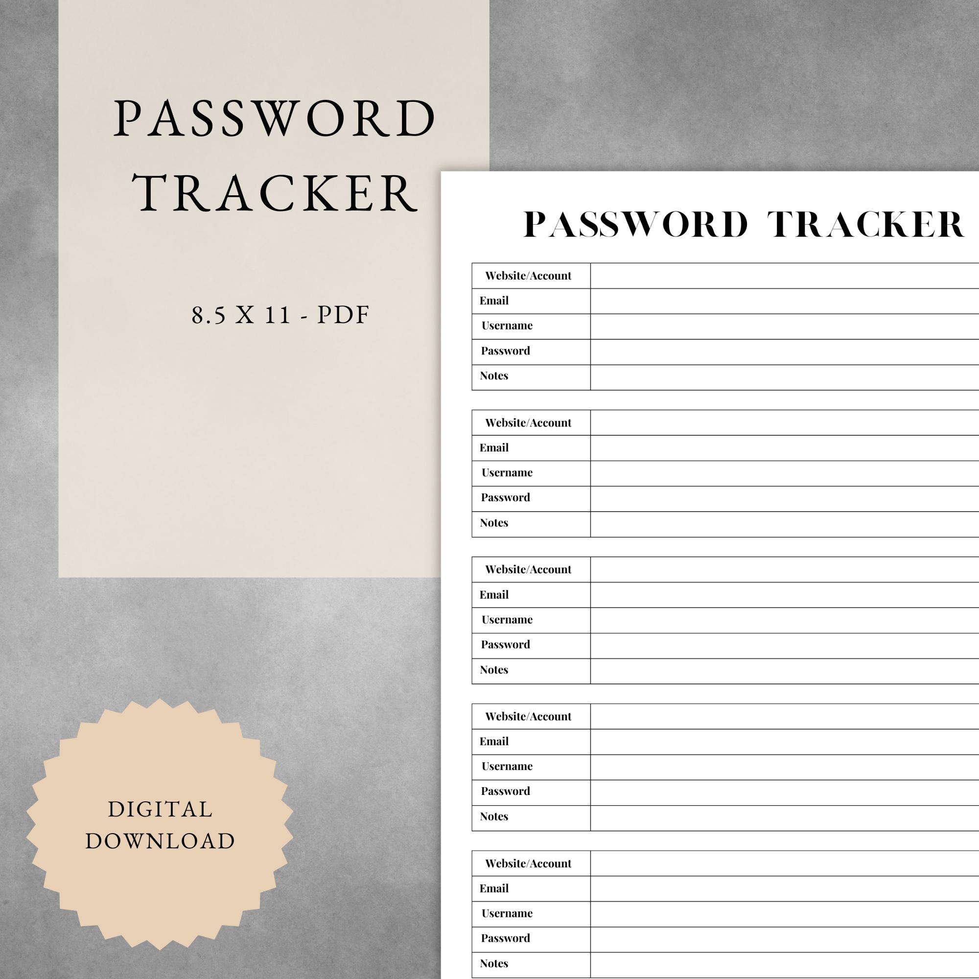Business / Work Password Tracker Printable & Fillable Template PDF ...