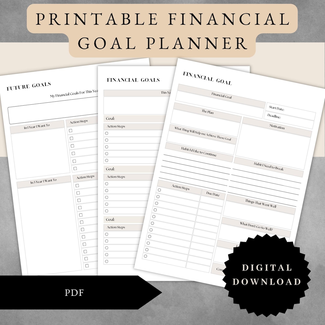 Printable Financial Goal Planner | Yearly & 5-year Goal Setting ...