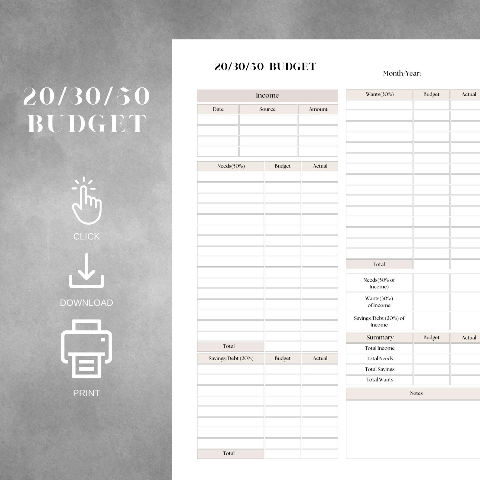 2025 20/30/50 Budget Tracker| PDF | Journal Budget Insert | Budget ...