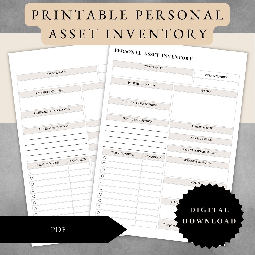 Printable Personal Asset Inventory | Home Property Tracker ...