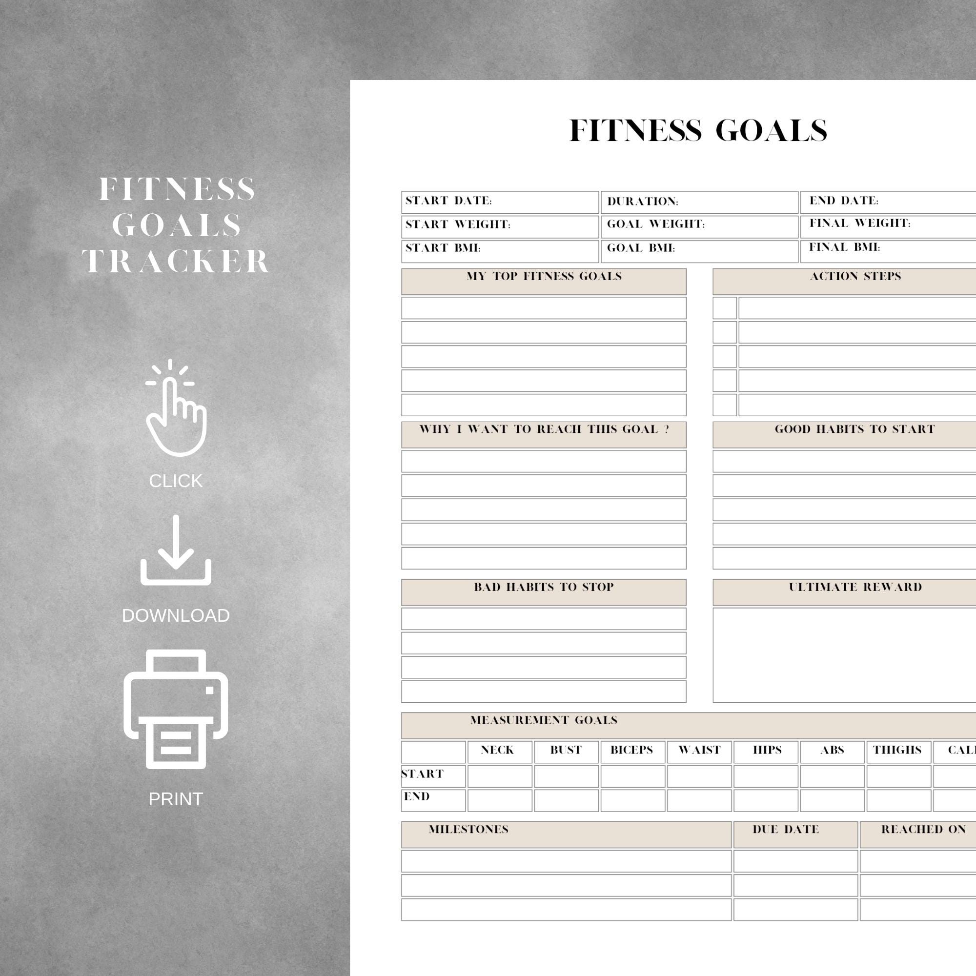 Printable Fitness Goals Tracker | Health Planner | Workout Goals ...
