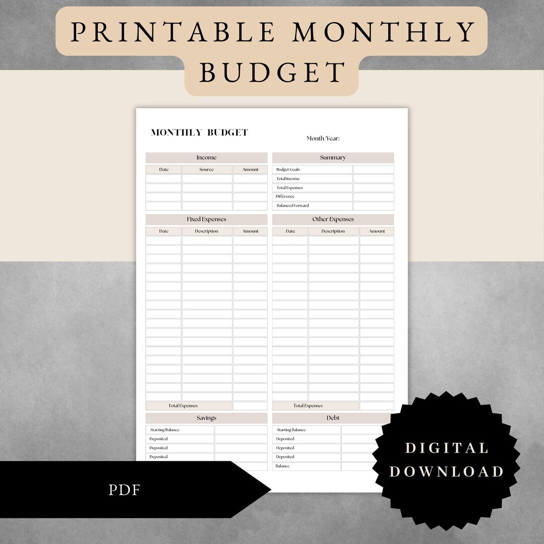 Monthly Budget Tracker| PDF | Journal Budget Insert | Budget Planner ...
