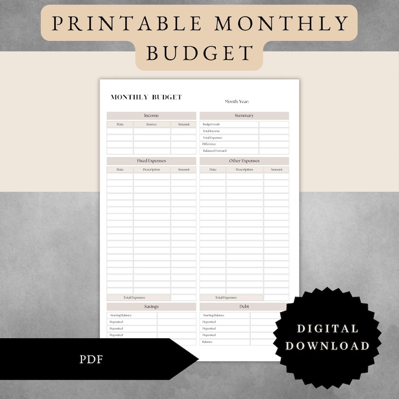 Monthly Budget Tracker| PDF | Journal Budget Insert | Budget Planner ...