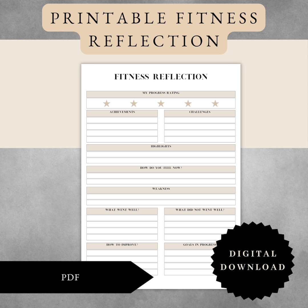 Printable Fitness Reflection | Health Planner | Workout Goals ...