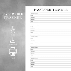 Business / Work Password Tracker Printable & Fillable Template PDF ...
