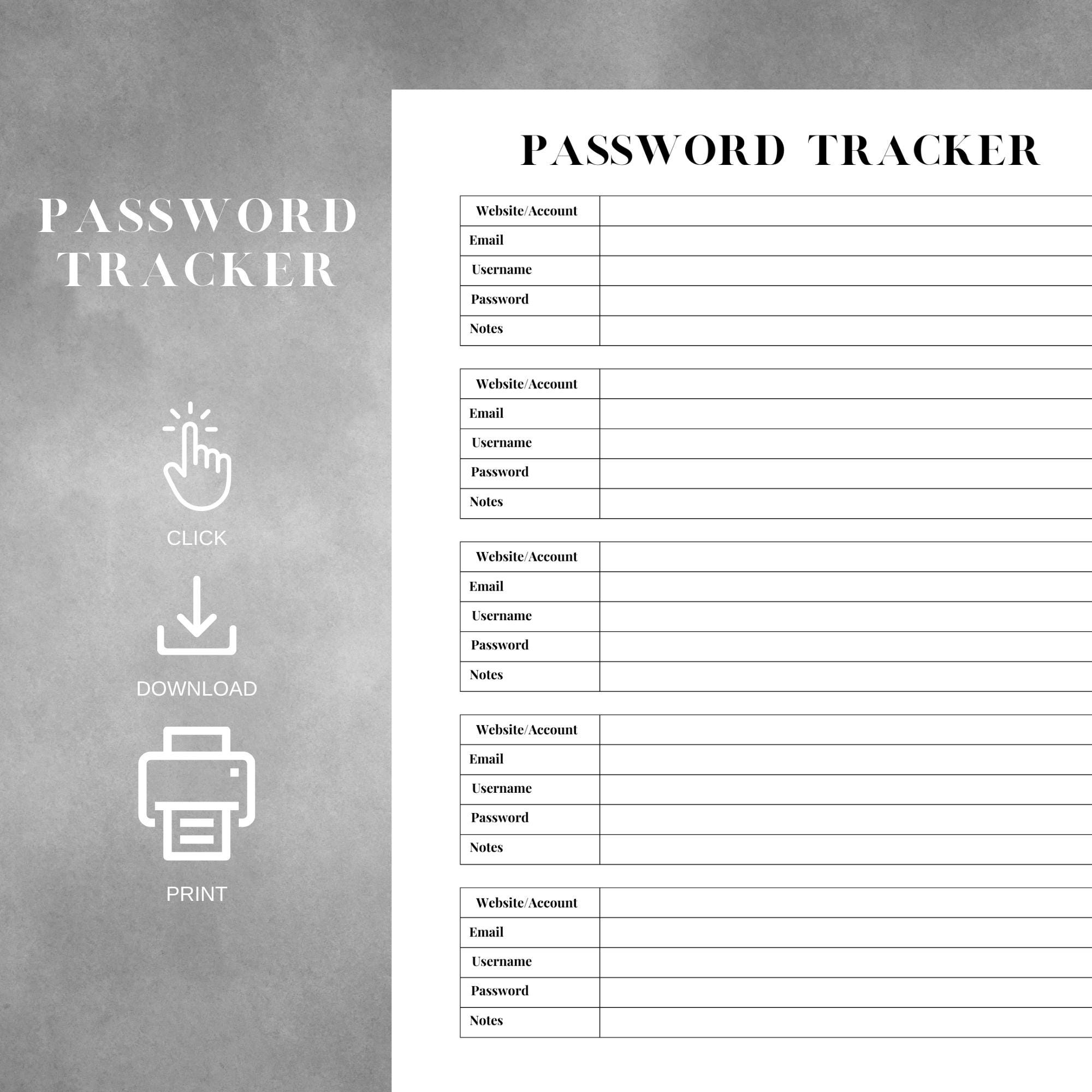 Business / Work Password Tracker Printable & Fillable Template PDF ...