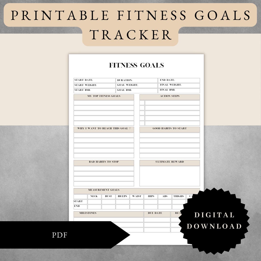 Printable Fitness Goals Tracker | Health Planner | Workout Goals ...