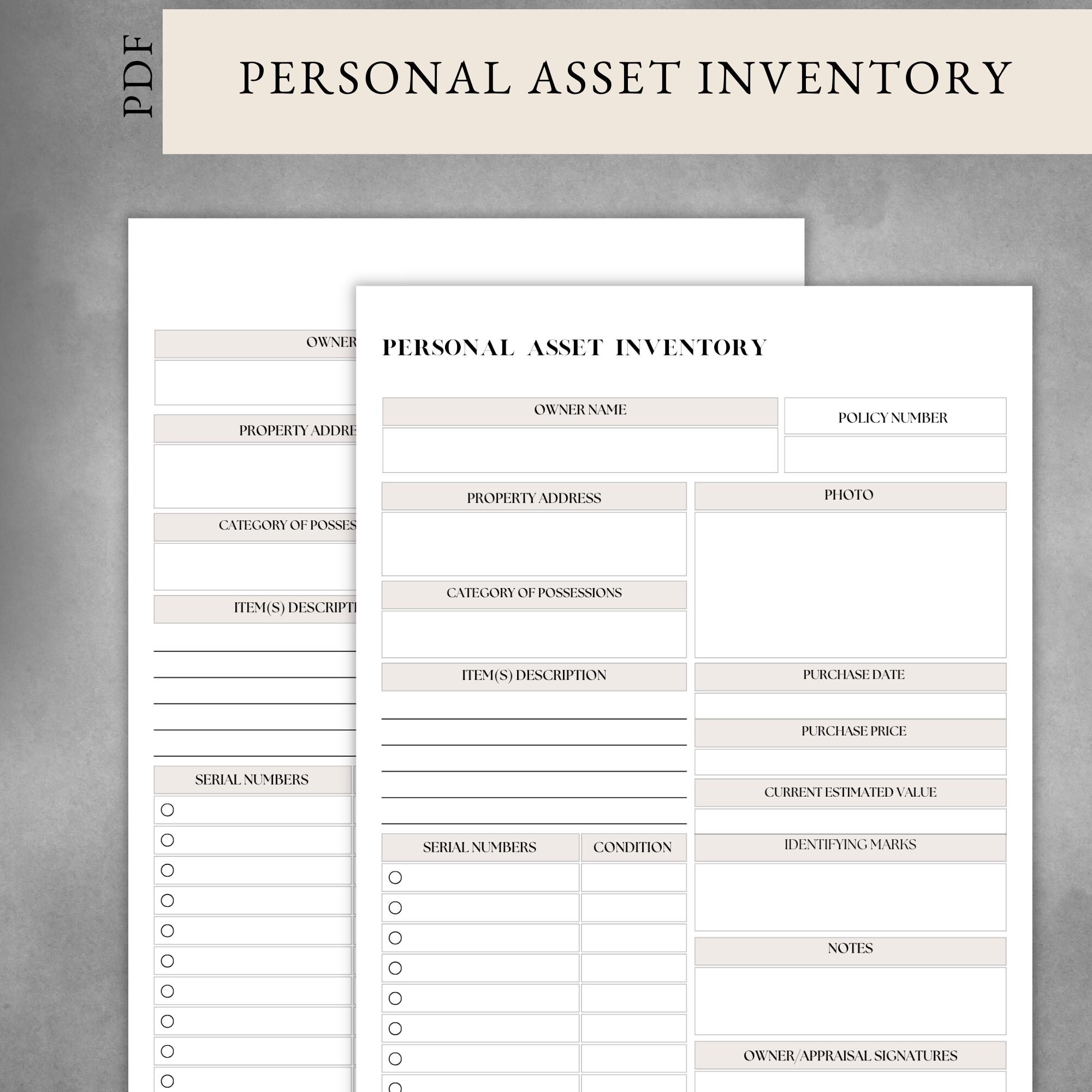 Printable Personal Asset Inventory | Home Property Tracker ...
