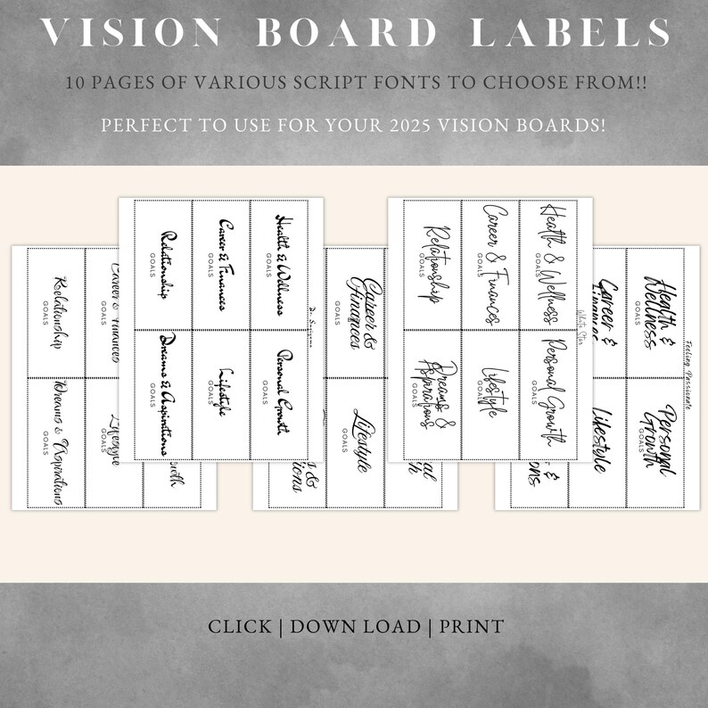 Vision Board Labels - Script | Vision Board | Vision Board Label ...