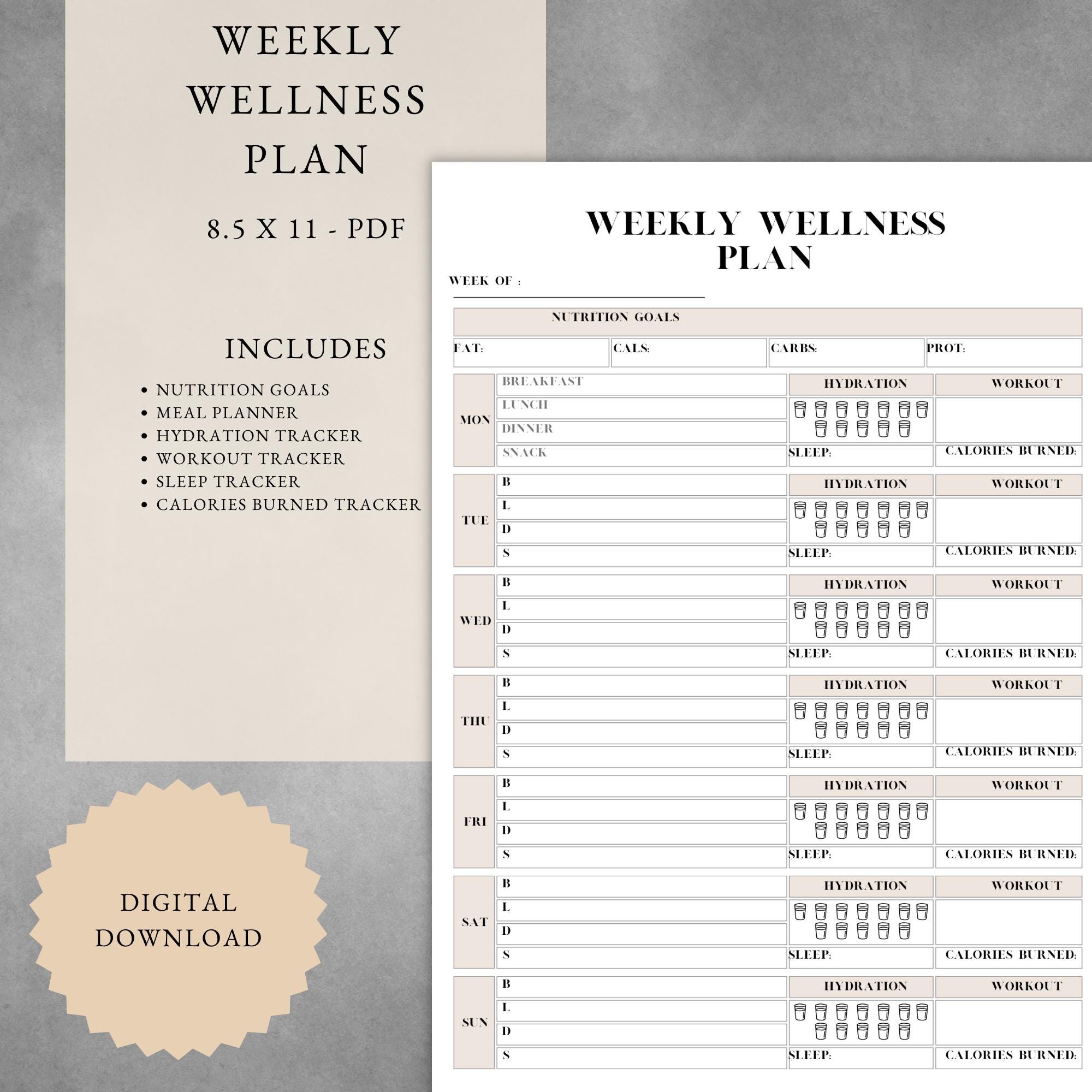 Weekly Wellness Planner | Printable Fitness Planner | Weekly Exercise ...