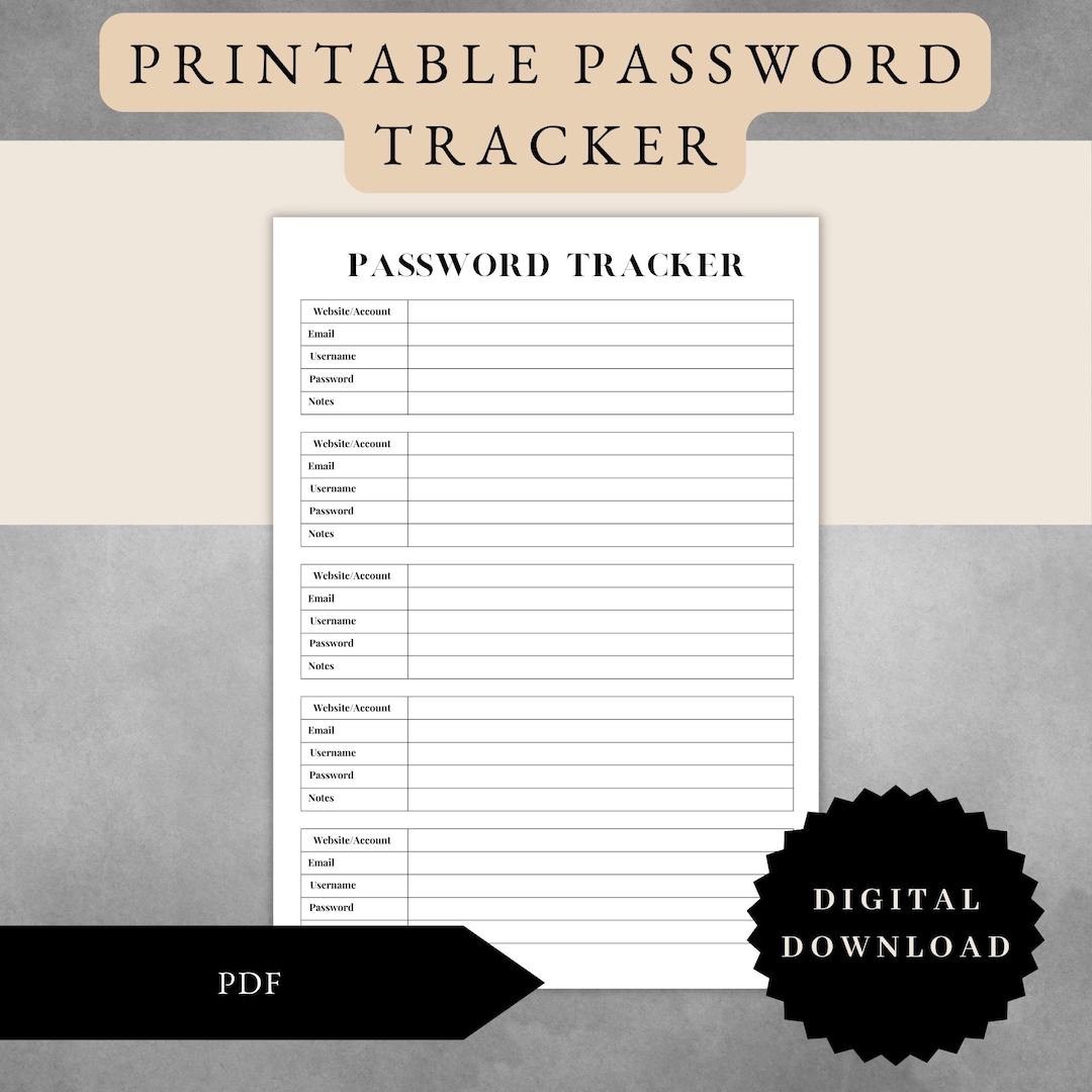 Business / Work Password Tracker Printable & Fillable Template PDF ...