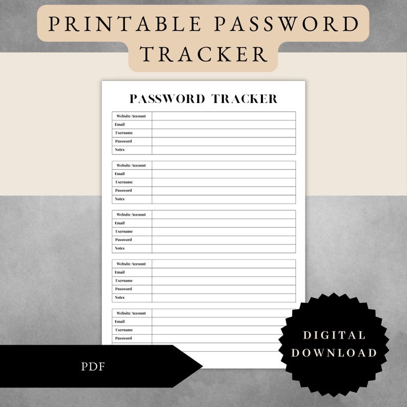 Business / Work Password Tracker Printable & Fillable Template PDF ...