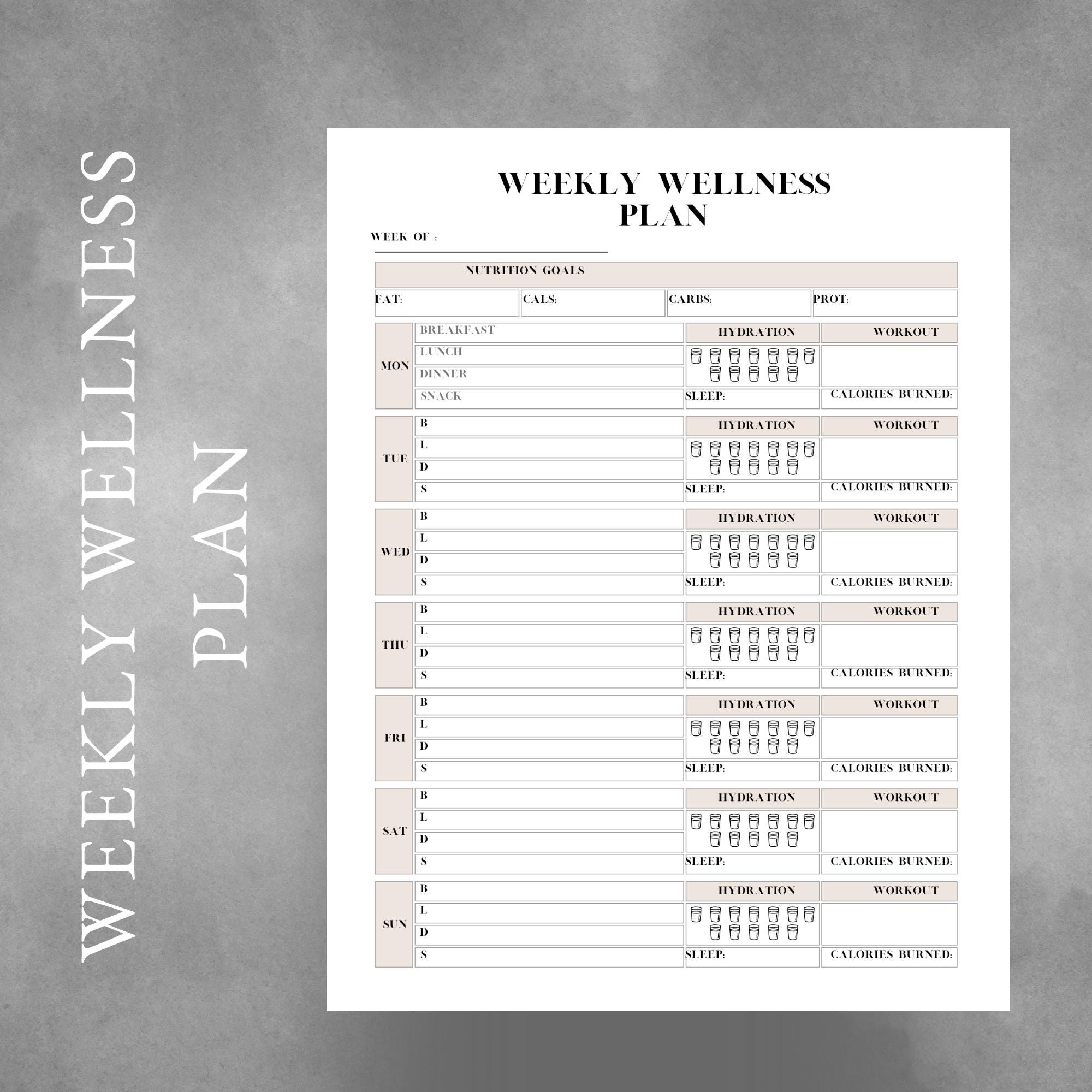 Weekly Wellness Planner | Printable Fitness Planner | Weekly Exercise ...
