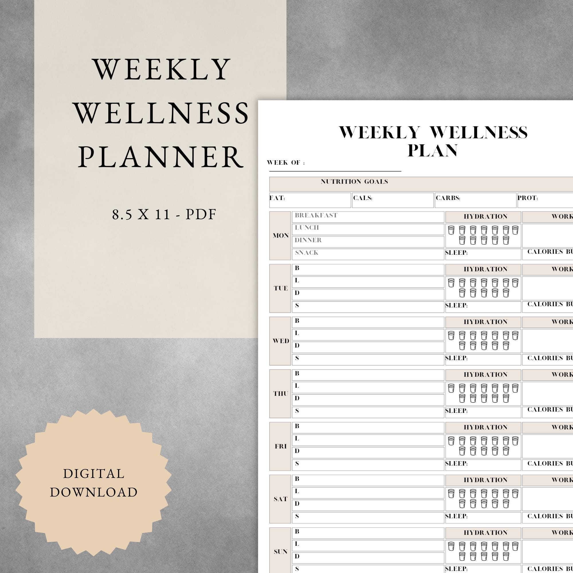 Weekly Wellness Planner | Printable Fitness Planner | Weekly Exercise ...