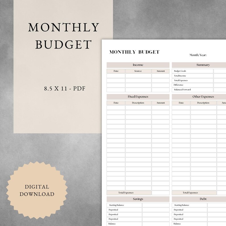 Monthly Budget Tracker| PDF | Journal Budget Insert | Budget Planner ...